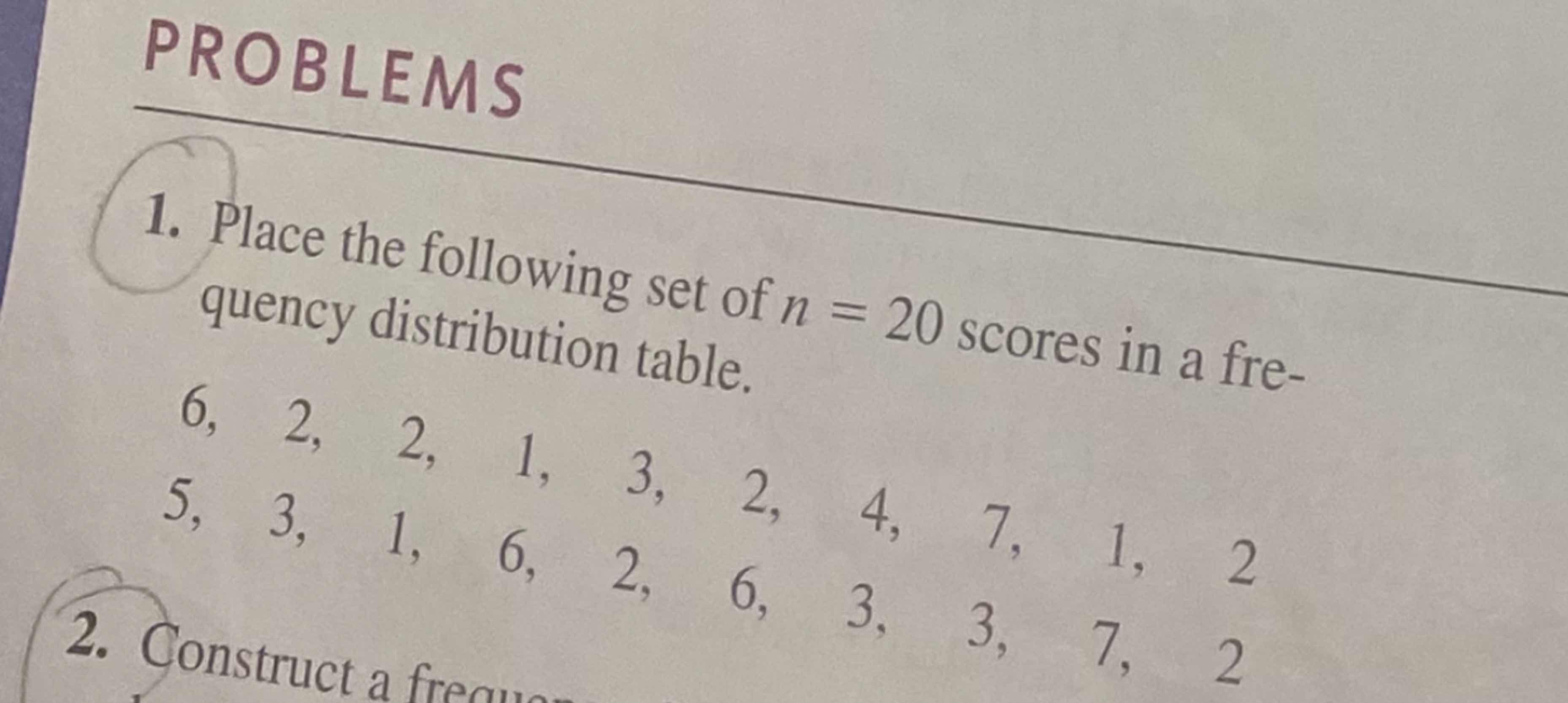 Solved PROBLEMSPlace the following set of n=20 ﻿scores in a | Chegg.com