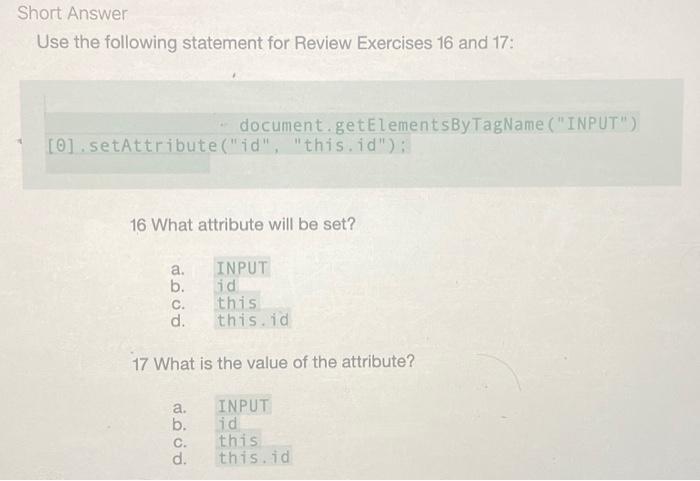 Solved Short Answer Use the following statement for Review | Chegg.com