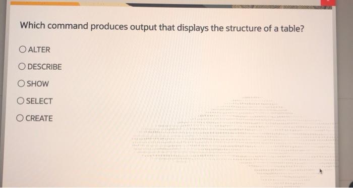 Solved Which command produces output that displays the | Chegg.com