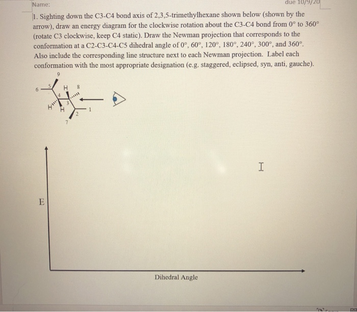 Solved due 0/9/20 Name: 1. Sighting down the C3-C4 bond axis | Chegg.com
