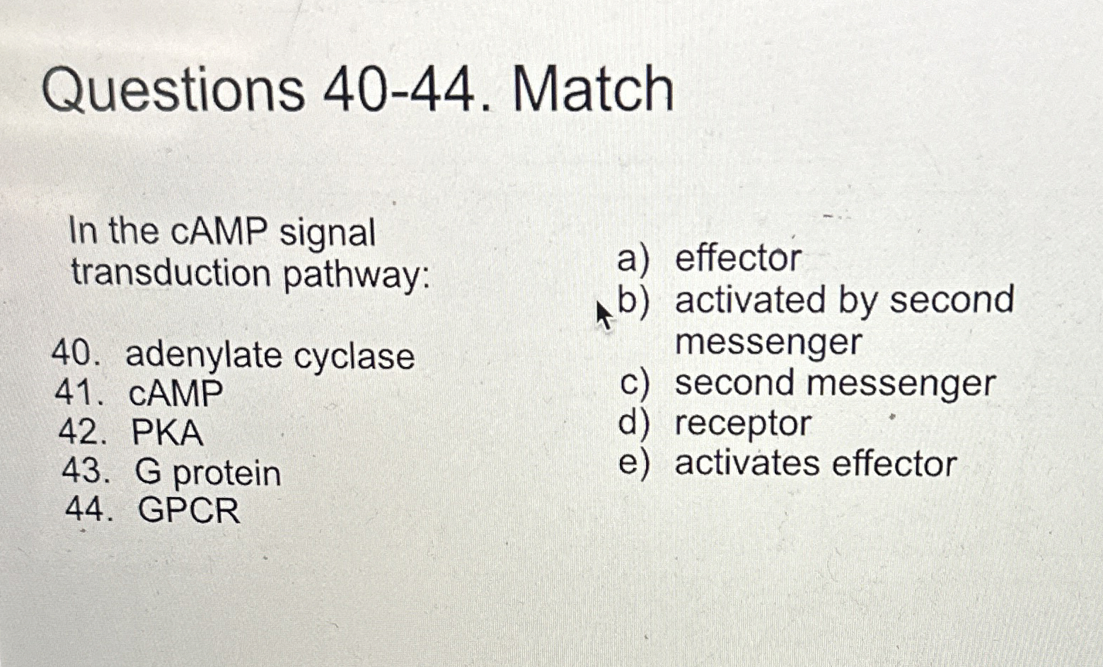 Solved Questions 40-44. ﻿MatchIn the cAMP signaltransduction | Chegg.com
