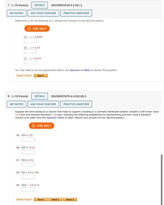 Solved Determine z, for the following of α, (Round your | Chegg.com