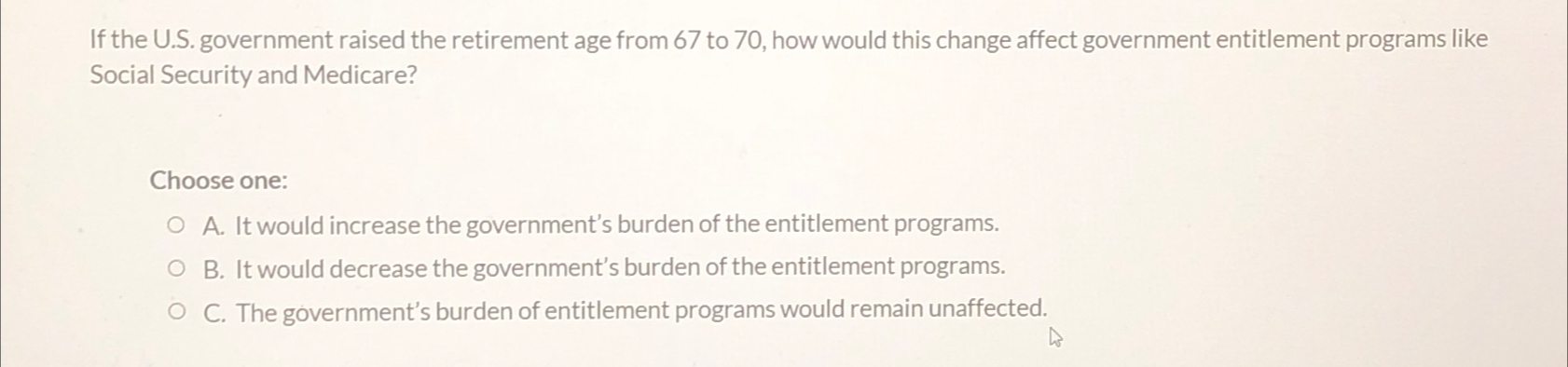 Solved If the U.S. ﻿government raised the retirement age | Chegg.com