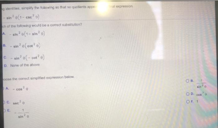 Solved al expression identities, simpty the following so | Chegg.com