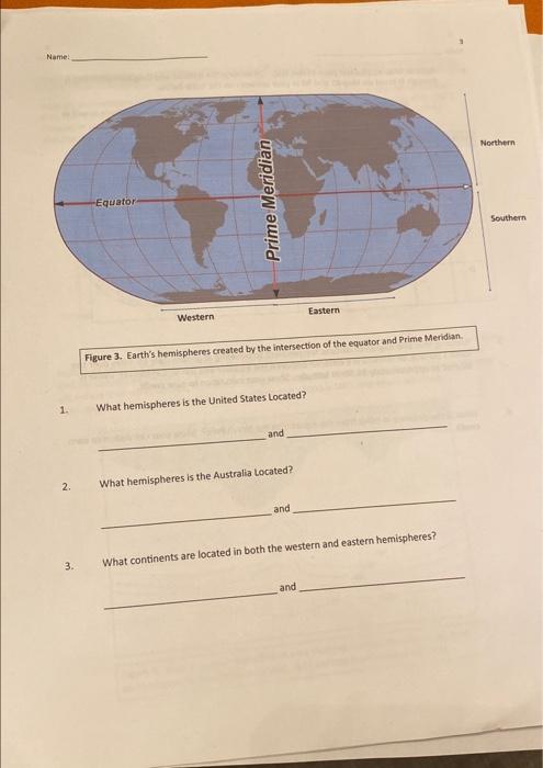 Solved Name: Figure 3. Earth's hemispheres created by the | Chegg.com