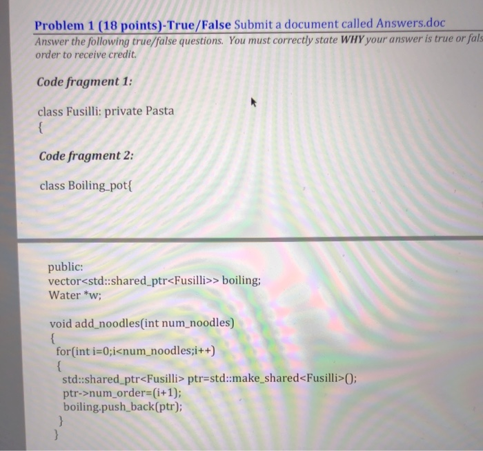 Solved Problem 1 (18 points)- True/False Submit a document | Chegg.com