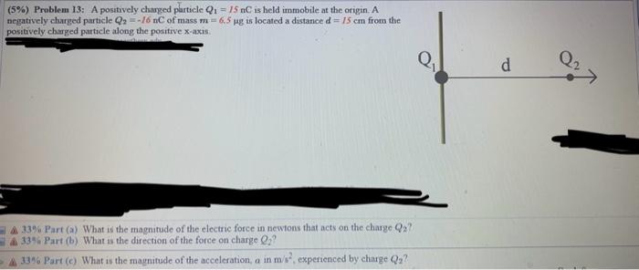 Solved (5\%) Problem 13: A positively charged particle | Chegg.com