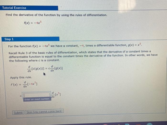 Solved Tutorial Exercise Find the derivative of the function | Chegg.com