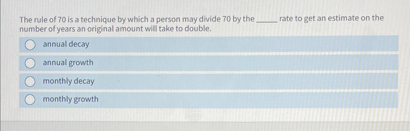Solved The rule of 70 ﻿is a technique by which a person may | Chegg.com