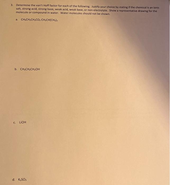 Solved 1. Determine the experimental van't Hoff factor for | Chegg.com