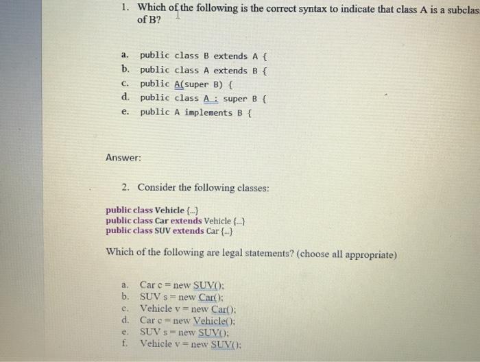 Solved 1. Which of the following is the correct syntax to | Chegg.com
