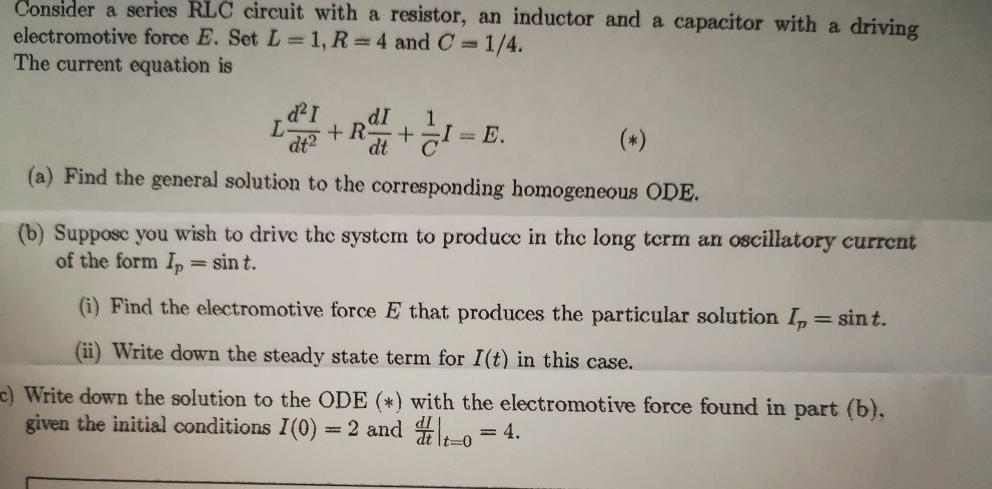 Solved Consider a series RLC circuit with a resistor, an | Chegg.com