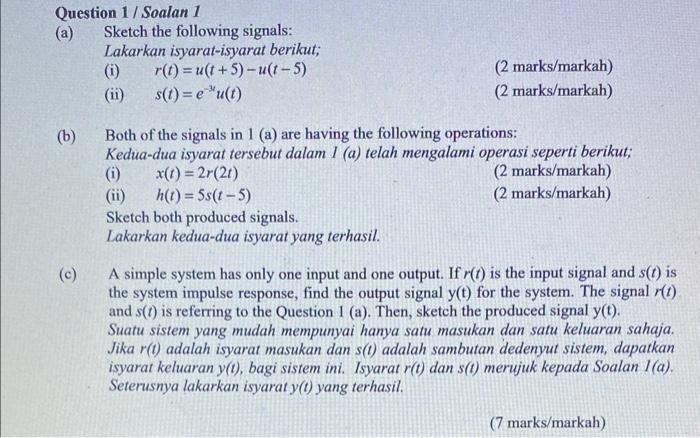 Solved Question 1 / Soalan 1 (a) Sketch the following | Chegg.com