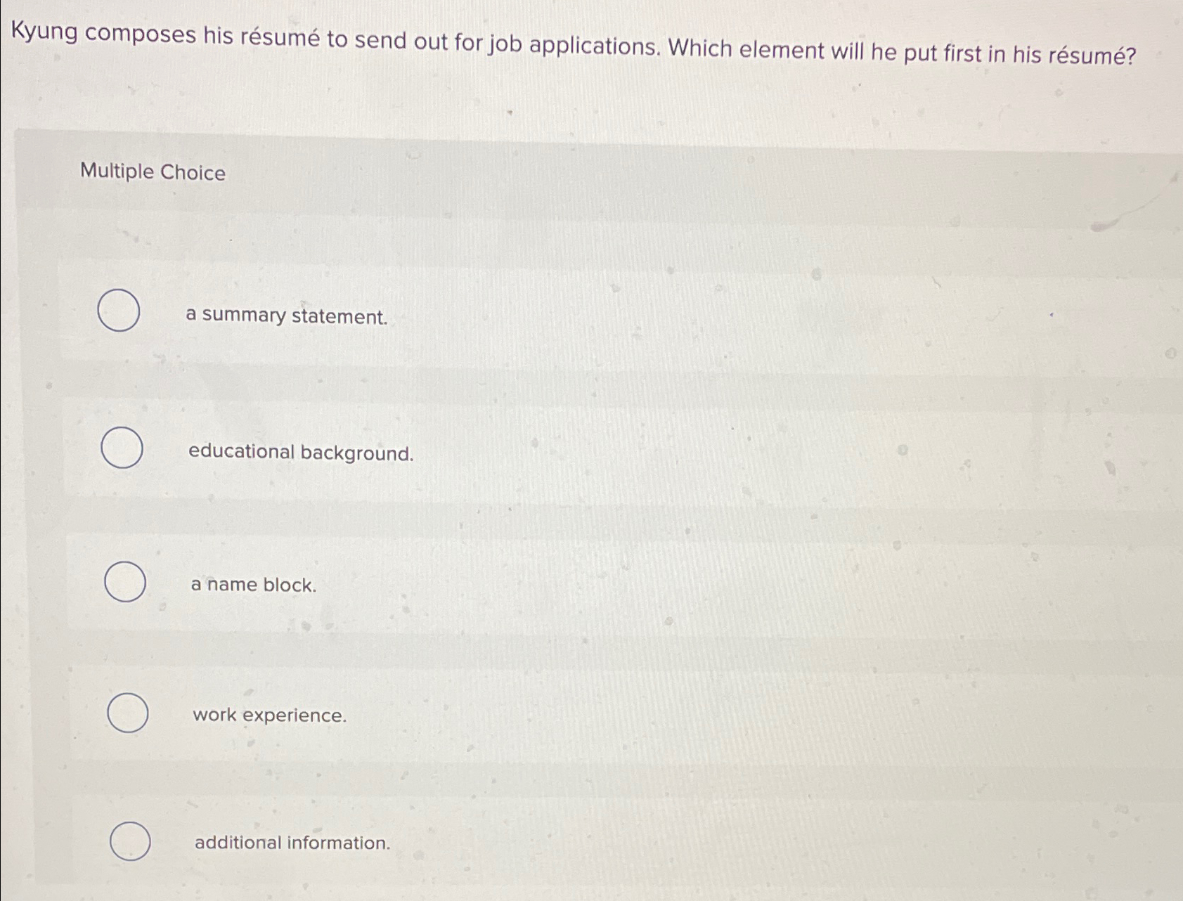 Solved Kyung composes his résumé ﻿to send out for job | Chegg.com