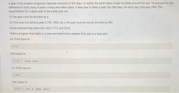 Solved A year in the modern Gregorian Calendar consists of | Chegg.com