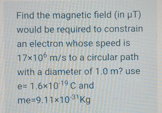 Solved Find the magnetic field (in uT) would be required to | Chegg.com