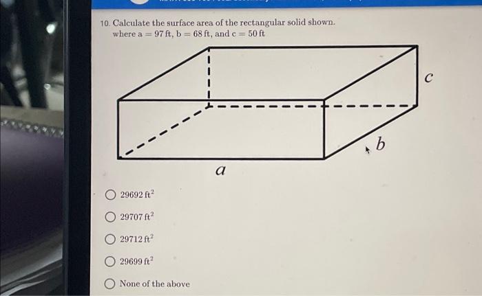 Solved 10. Calculate the surface area of the rectangular | Chegg.com