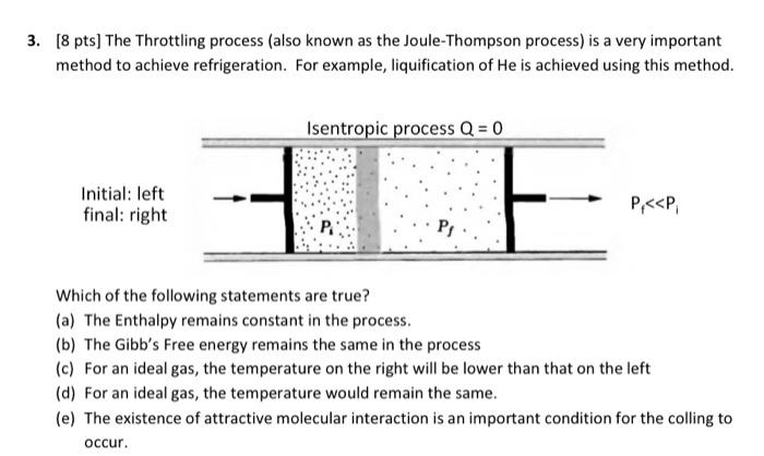 Solved 3. [8 pts] The Throttling process (also known as the | Chegg.com