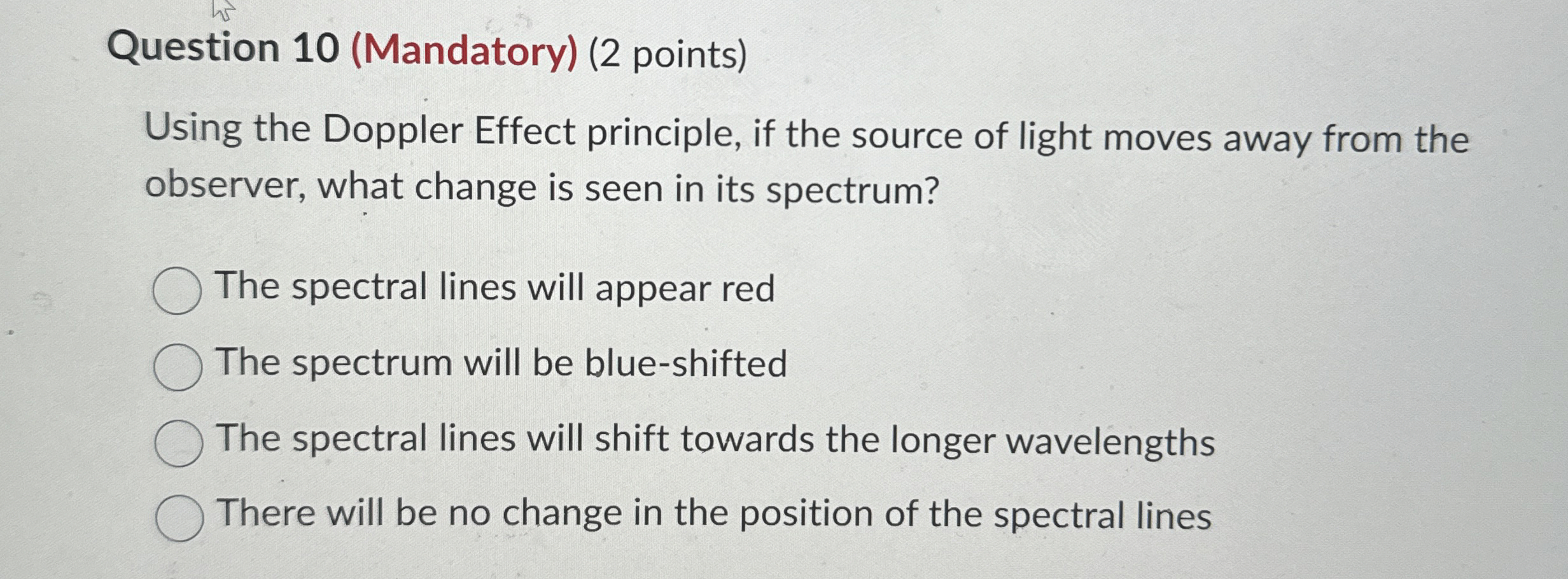 Question 10 (Mandatory) (2 ﻿points)Using the Doppler | Chegg.com