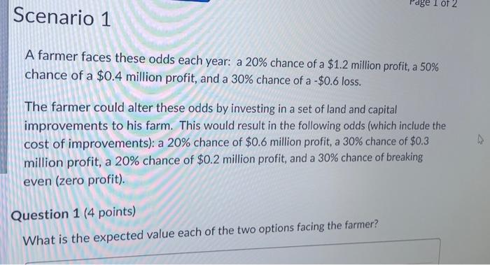 Solved A farmer faces these odds each year: a 20% chance of | Chegg.com