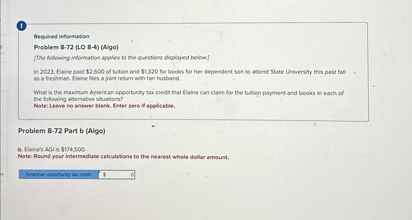 Solved !Required informationProblem 8-72 (LO 8-4) (Algo)[The | Chegg.com