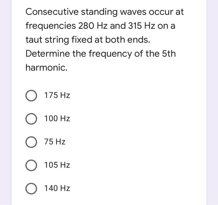 Solved Consecutive standing waves occur at frequencies 280 | Chegg.com