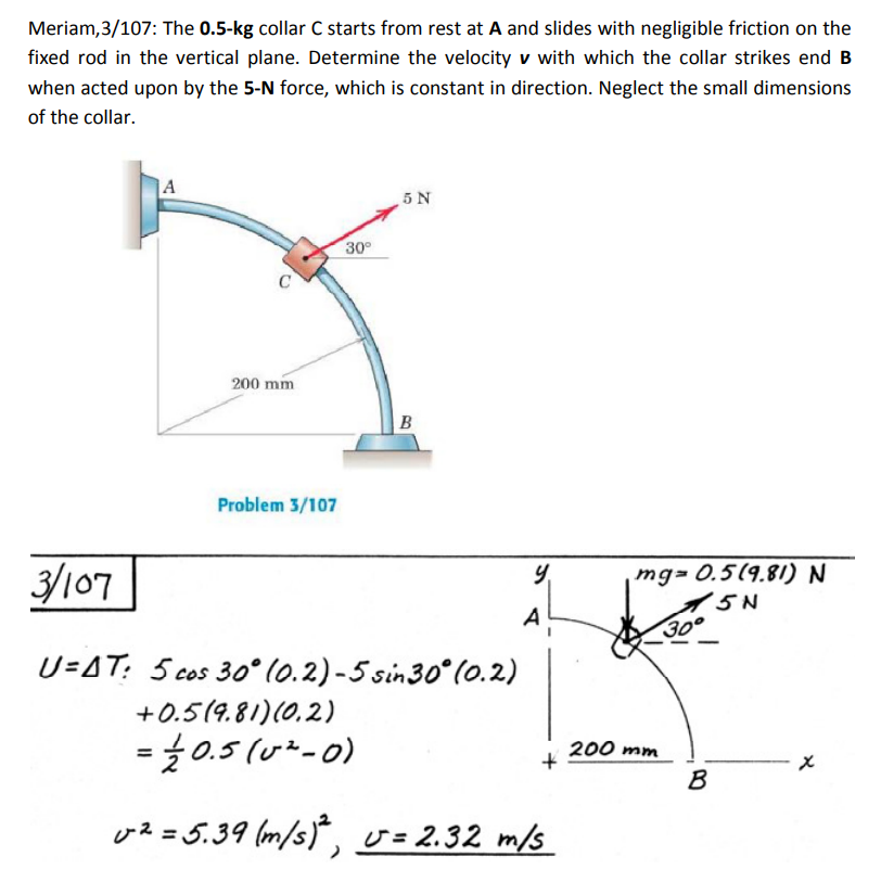 Solved Meriam,3/107: The 0.5-kg ﻿collar C ﻿starts from rest | Chegg.com