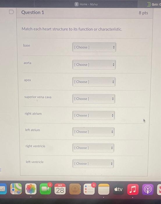 Solved Match each heart structure to its function or | Chegg.com