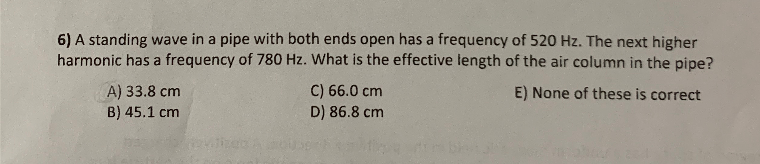 Solved A standing wave in a pipe with both ends open has a | Chegg.com