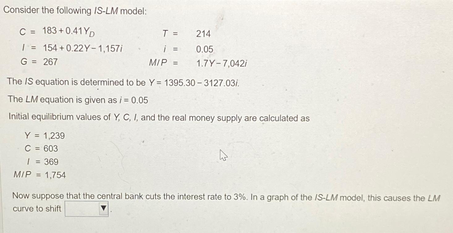 Solved Consider the following IS-LM | Chegg.com