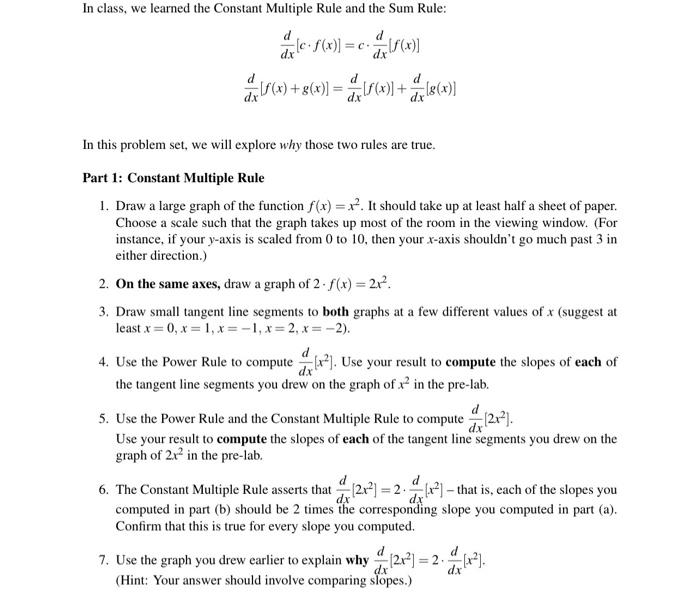 Solved In class, we learned the Constant Multiple Rule and | Chegg.com