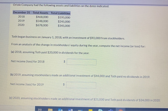 Solved Oriole Company had the following assets and | Chegg.com