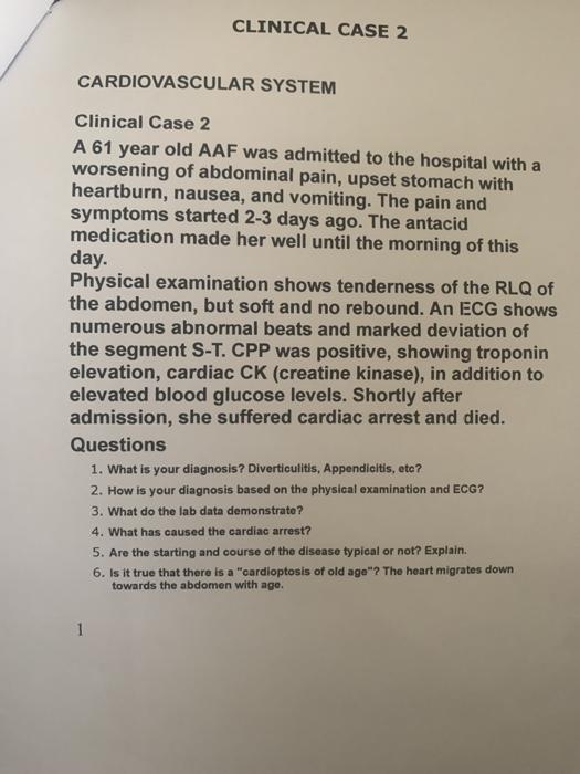 Solved CLINICAL CASE 2 CARDIOVASCULAR SYSTEM Clinical Case 2 | Chegg.com