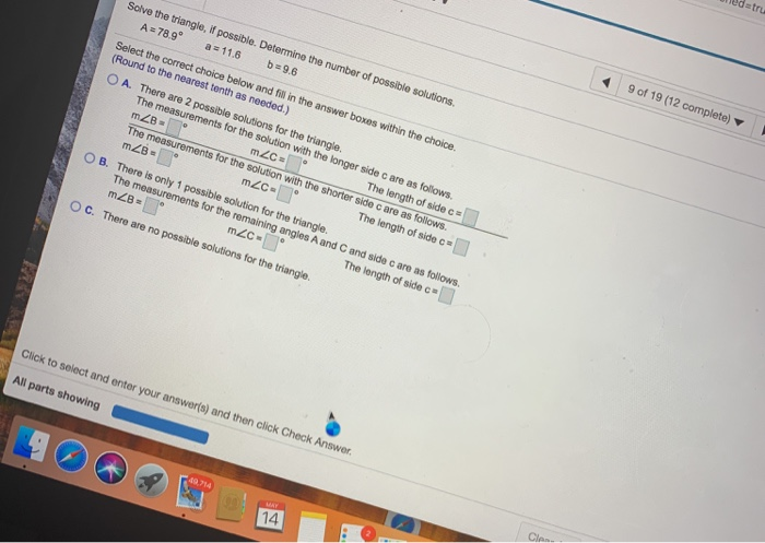 Solved Solve the triangle, if possible. Determine the number | Chegg.com