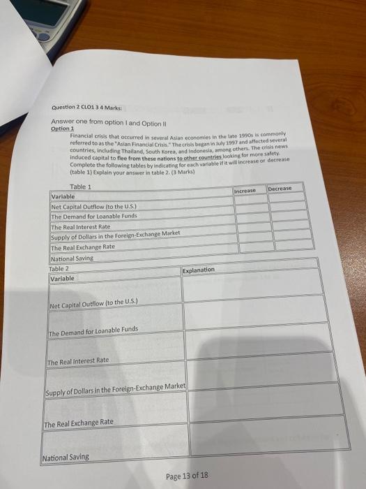 Solved Question 2 CLO1 34 Marks: Answer one from option I | Chegg.com
