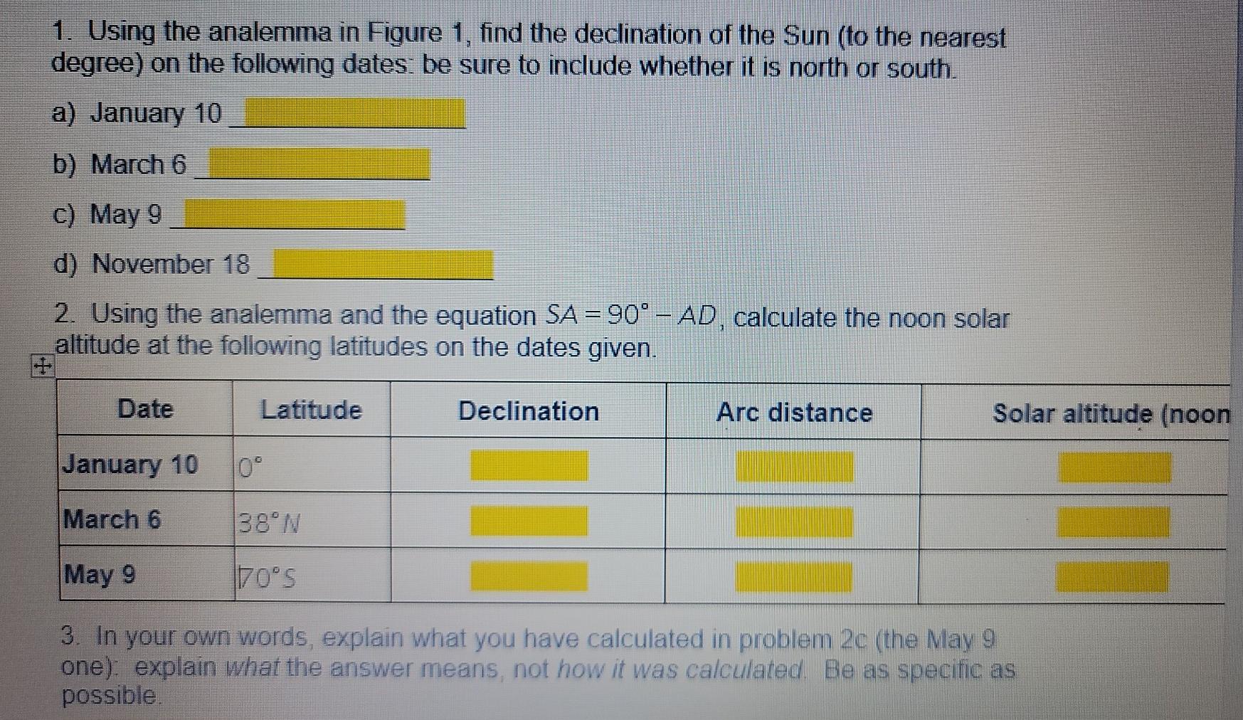 Solved 1. Using the analemma in Figure 1, find the | Chegg.com