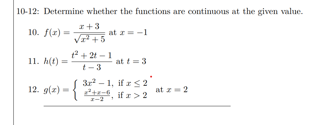 Solved 10-12: Determine whether the functions are continuous | Chegg.com