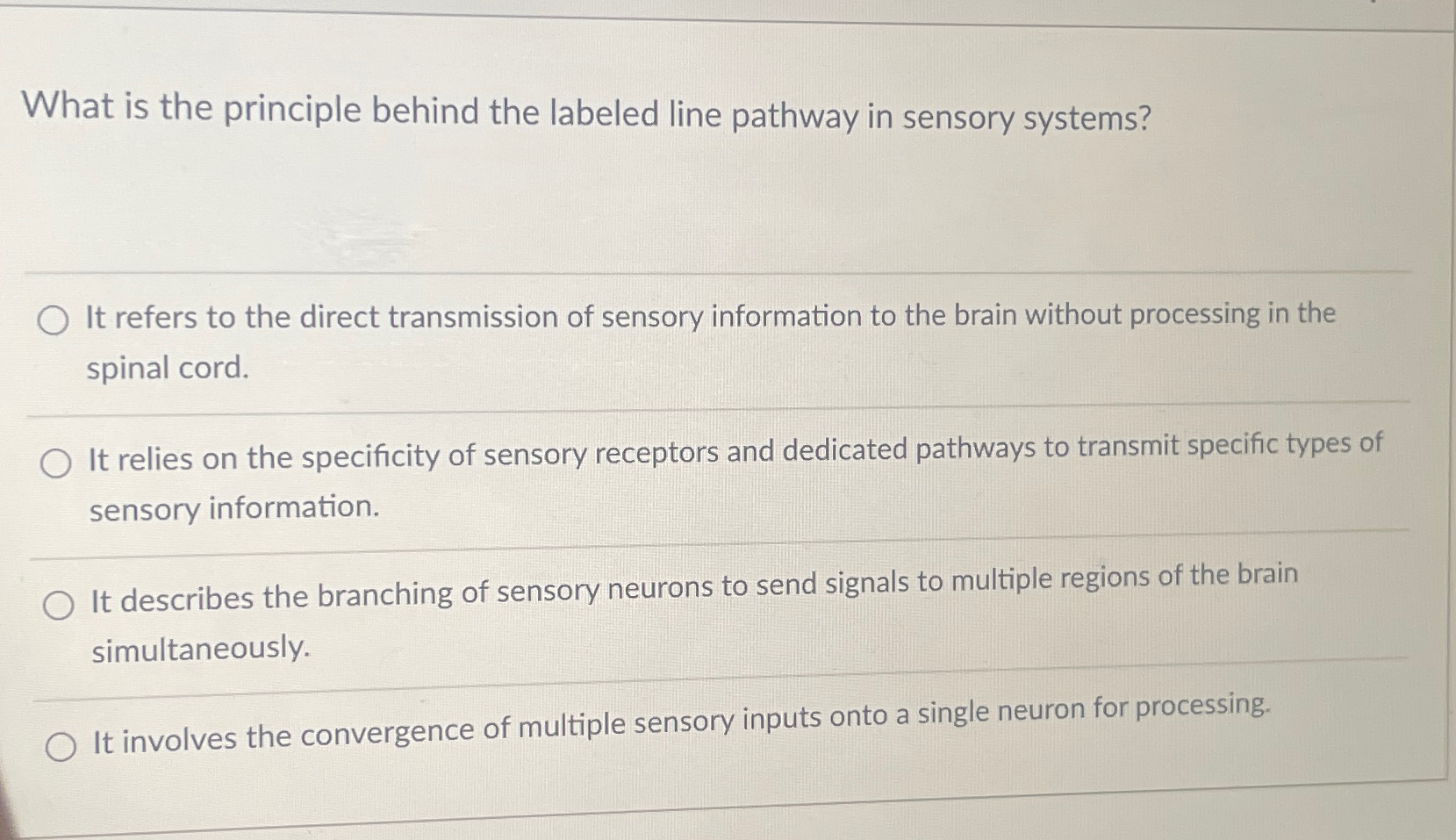 Solved What is the principle behind the labeled line pathway | Chegg.com