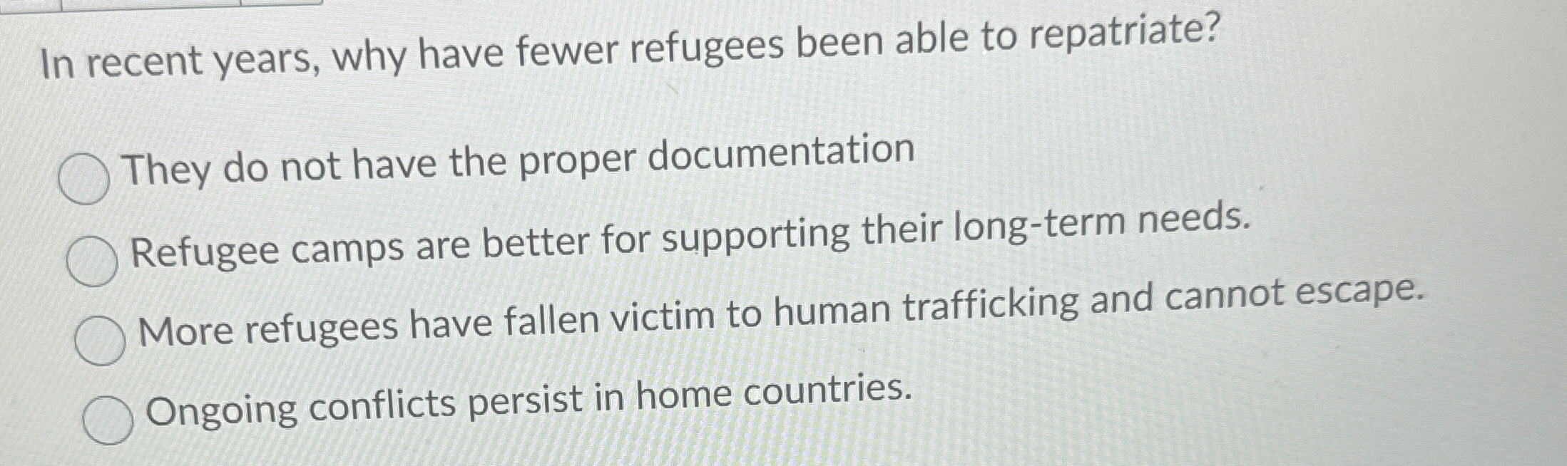 Solved In recent years, why have fewer refugees been able to | Chegg.com