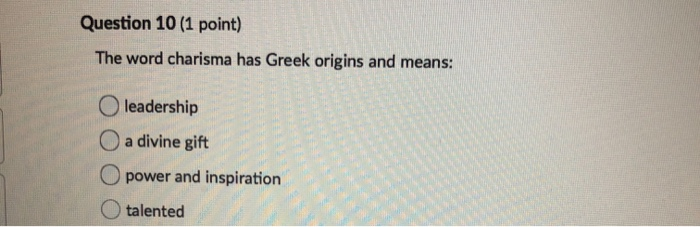 Solved Question 10 (1 point) The word charisma has Greek | Chegg.com