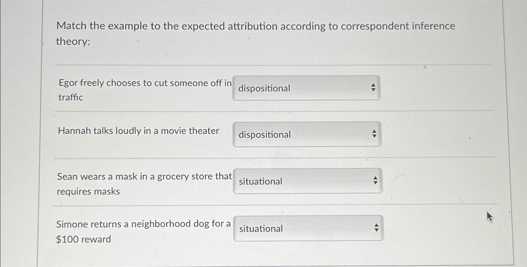 Solved Match the example to the expected attribution | Chegg.com