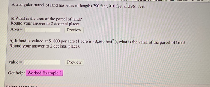 Solved A triangular parcel of land has sides of lengths 790 | Chegg.com