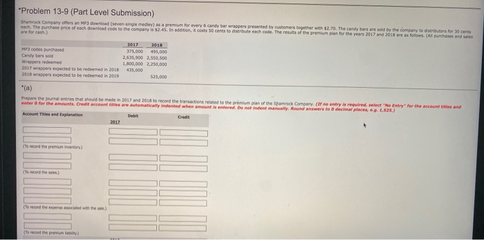 Solved "Problem 13-9 (Part Level Submission) tor for | Chegg.com