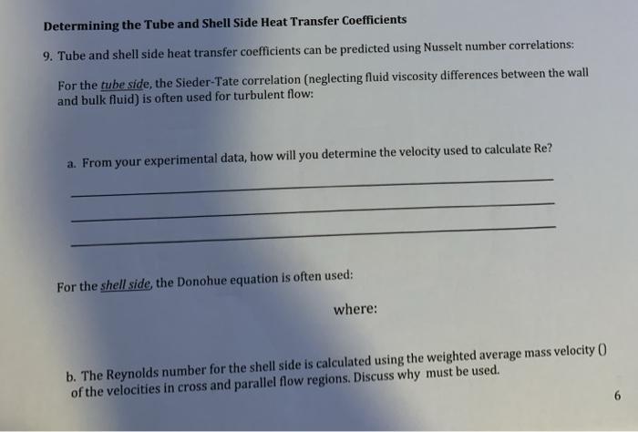 Determining the Tube and Shell Side Heat Transfer | Chegg.com