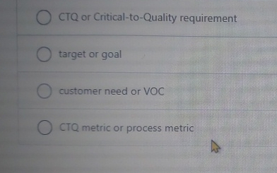 Solved CTQ or Critical-to-Quality requirementtarget or | Chegg.com