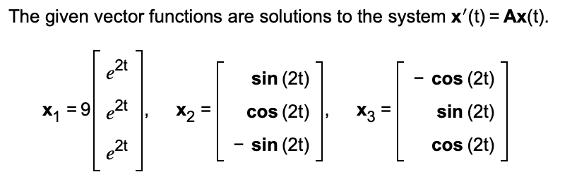 Solved The given vector functions are solutions to the | Chegg.com