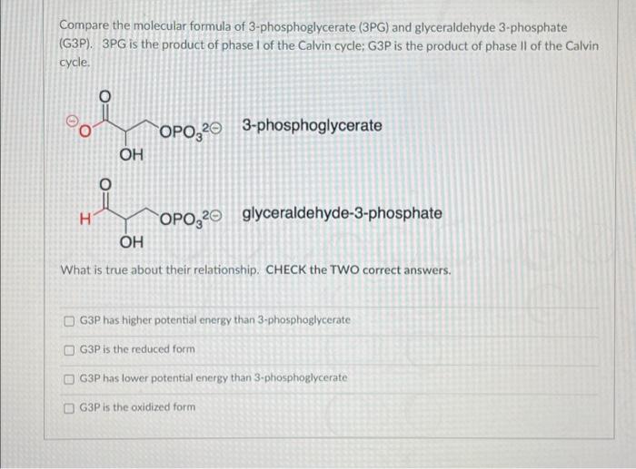 Solved Compare the molecular formula of 3-phosphoglycerate | Chegg.com