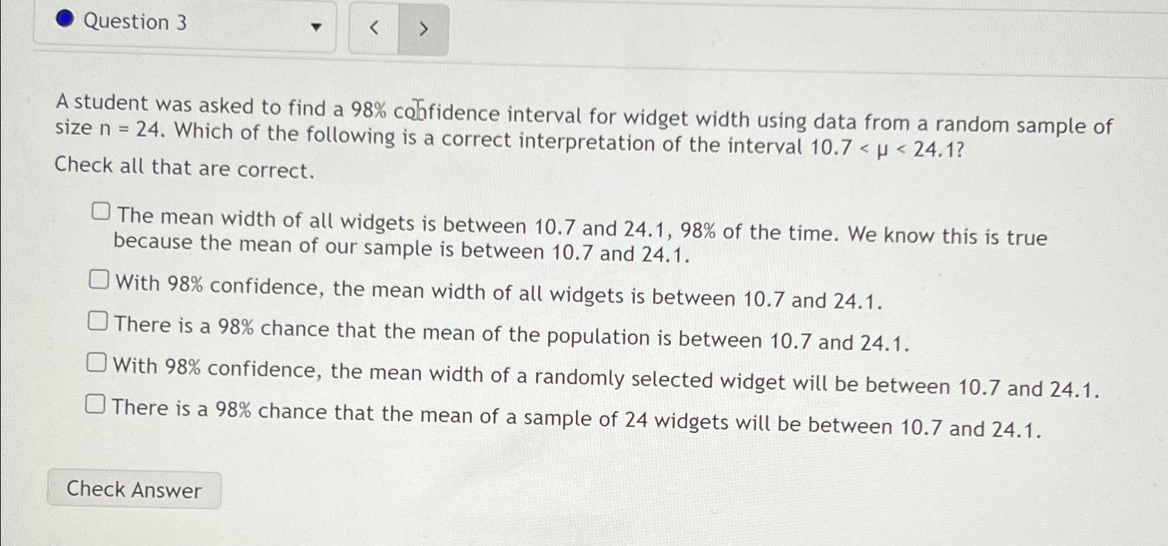 Solved Question 3A student was asked to find a 98% | Chegg.com