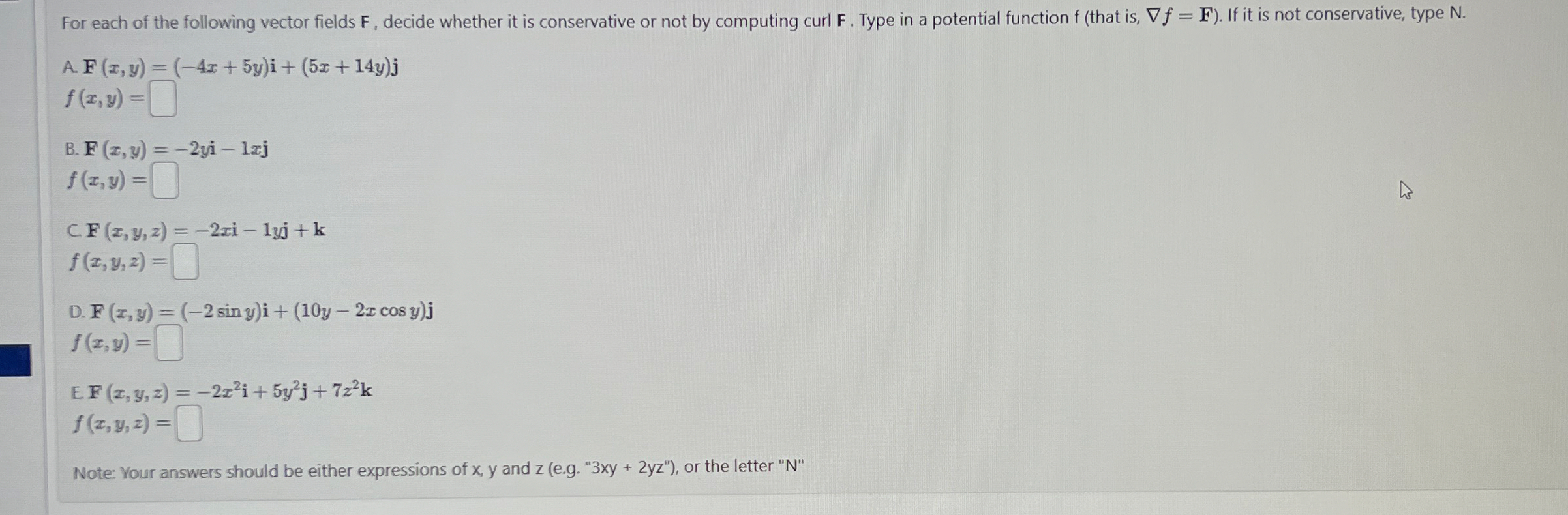 Solved For each of the following vector fields F, ﻿decide | Chegg.com