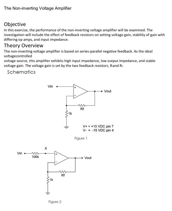 Solved The Non-inverting Voltage Amplifier Objective In this | Chegg.com